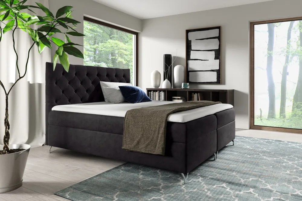 Boxspringová postel, 140x200, černá látka Velvet, GULIETTE + dárek