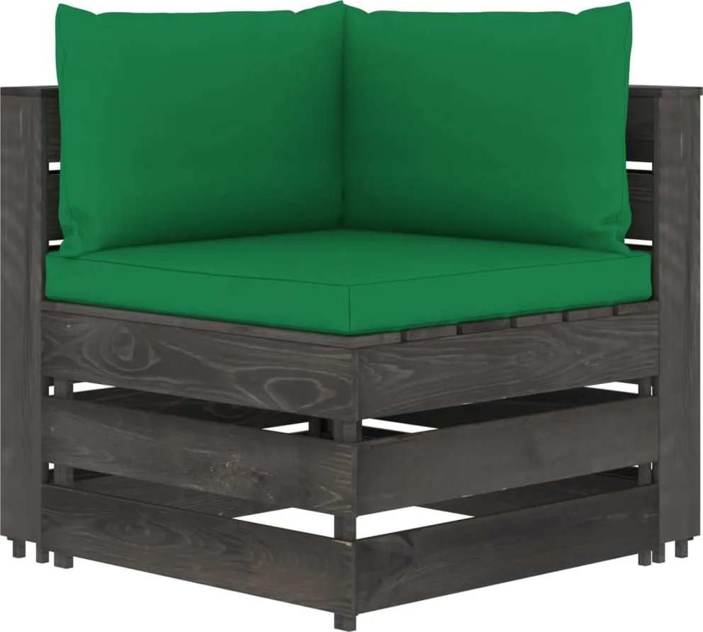 vidaXL Dílčí rohová pohovka s poduškami zeleně impregnované dřevo [3068111] Barva: Jasně zelená a šedá
