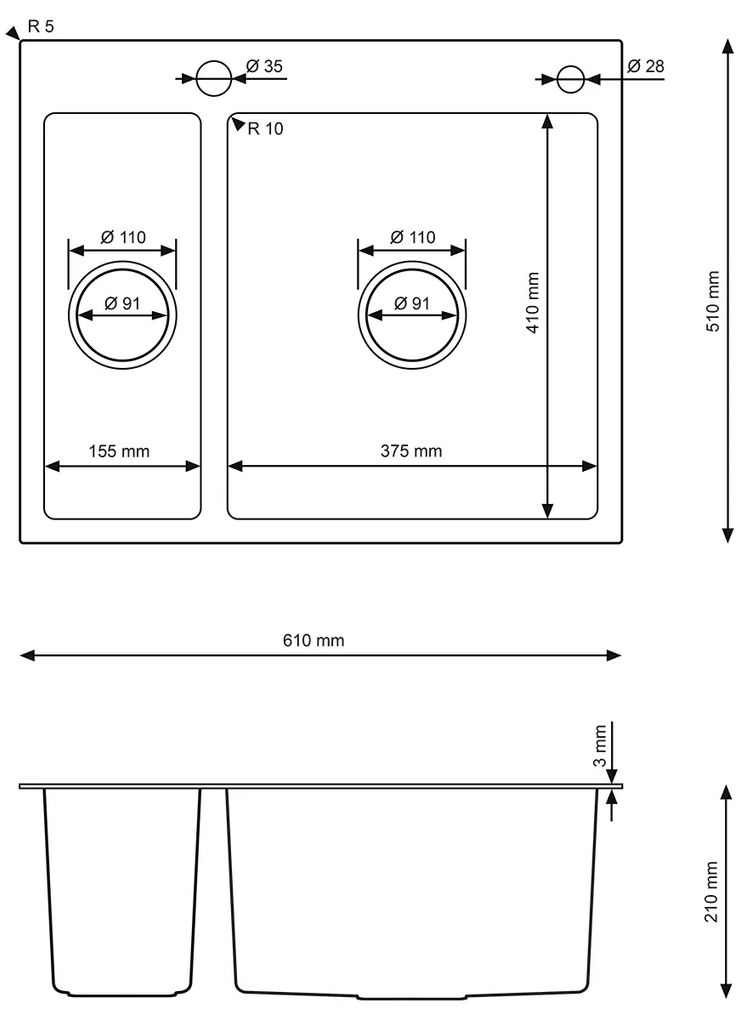 Velazo Dřez 1,5 komorový, nerez - , 61x51 cm, zlatý
