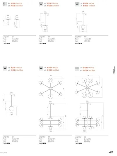 Redo 01-2735 - Lustr na tyči PLATO 8xG9/10W/230V zlatá