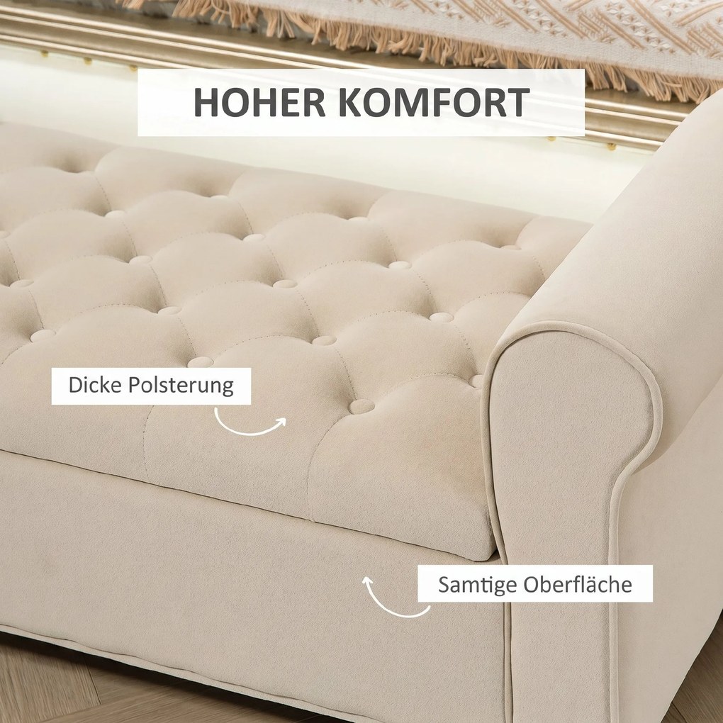 HOMCOM Lavice do ložnice se skladovacím prostorem a zaoblenými opěrkami, čalouněná lavice v sametovém vzhledu, pro předsíň a obývací pokoj, 126x48,5x…