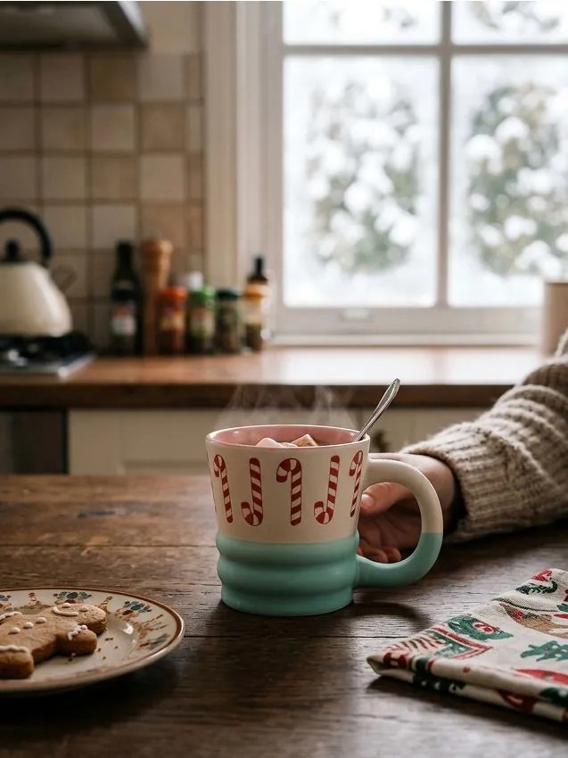 Sinsay - Vánoční hrnek s motivem cukrových hůlek - červená