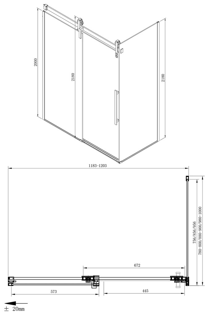 Gelco Volcano Black sprchové dveře dvoudílné posuvné 1200 mm, GV1412