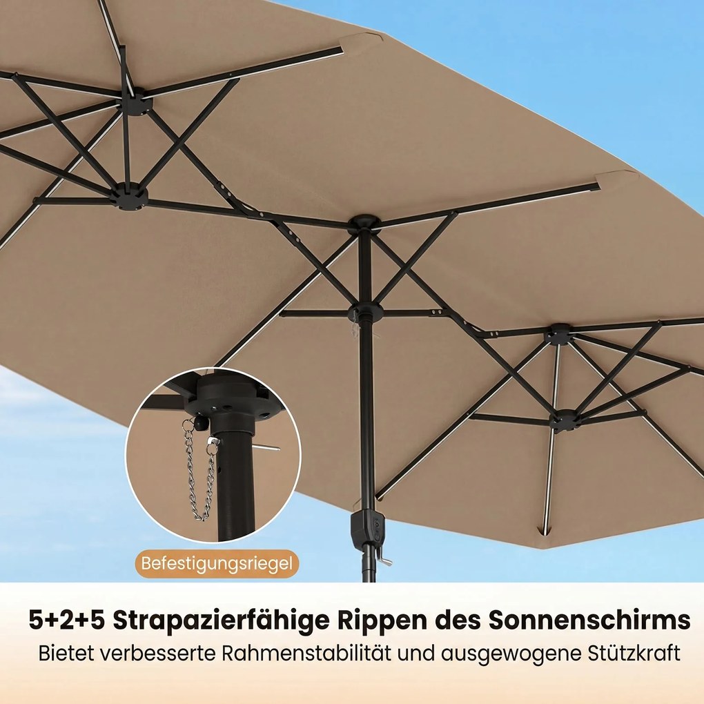 Costway Dvojitý slunečník s LED osvětlením Obdélníkový – 400 × 210 cm, hnědý