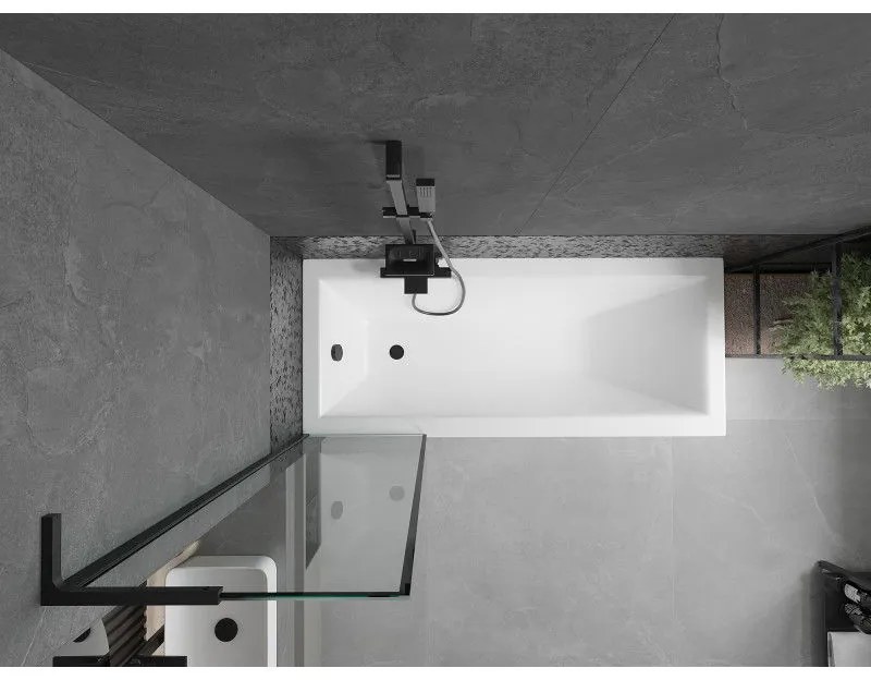Mexen Next L, 1-křídlová vanová zástěna 50 x 150 cm, 6mm čiré sklo-černý vzor, ​​černý profil, 895-050-000-03-70-70