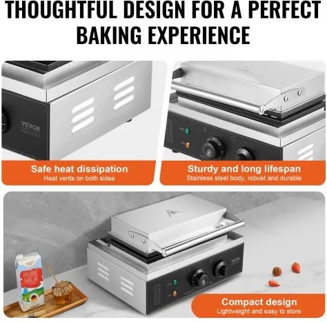 10PCS Komerční vaflovač Obdélníkový vaflovač 1550 W