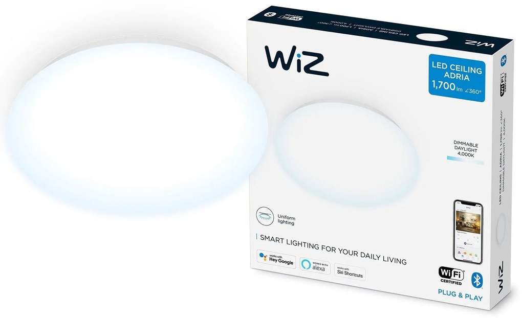 Wiz dimmable 8719514338074 led stropní svítidlo adria 1x17w | 1700lm | 4000k - stmívatelné, bílá