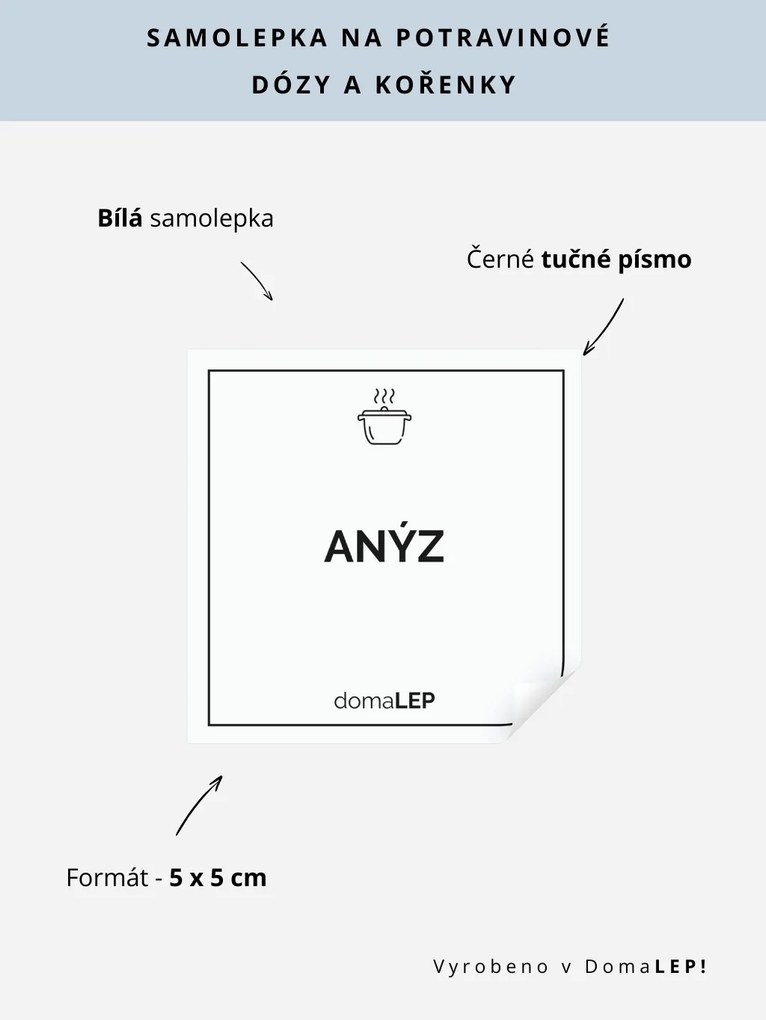Samolepka na kořenky ANÝZ bílá 5 × 5 cm tučné písmo