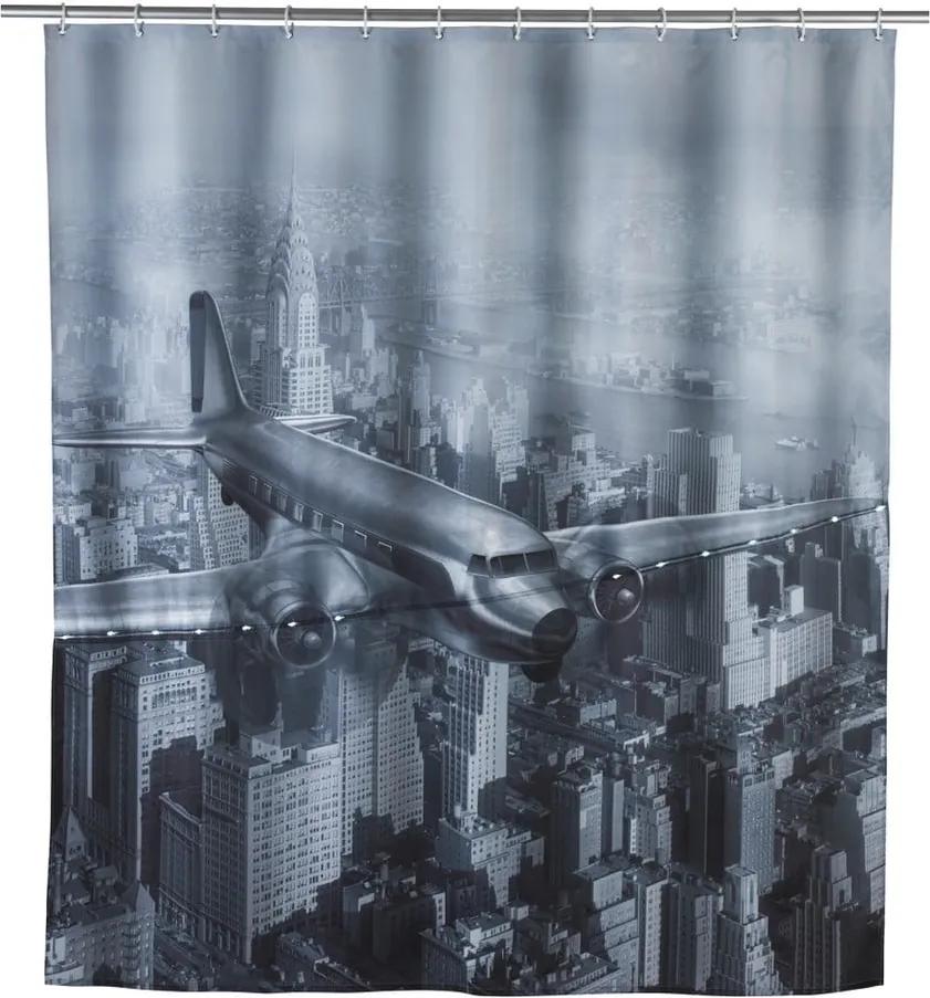 Šedý sprchový závěs Wenko Led Plane, 180 x 200 cm