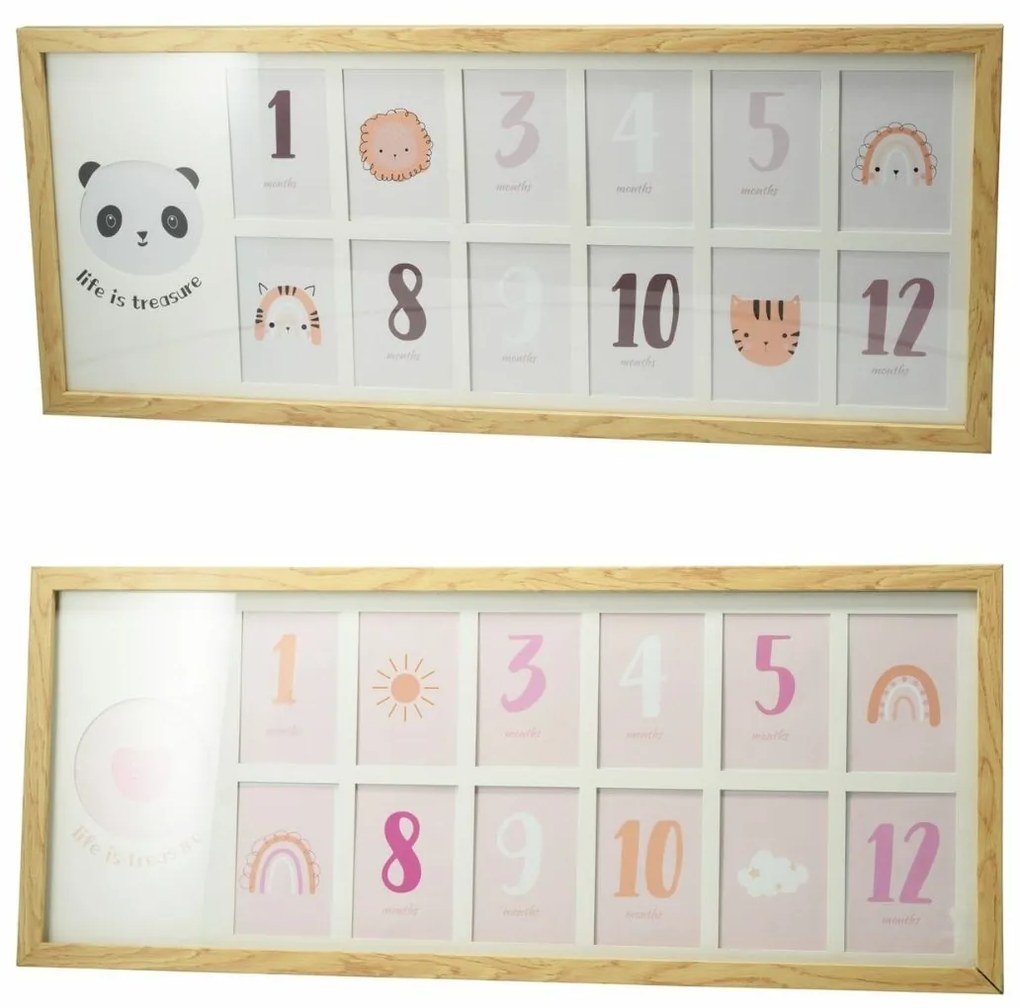 Dětský fotorámeček Panda, 60 x 25 x 1,8 cm, MDF, 12x 6 x 9 cm