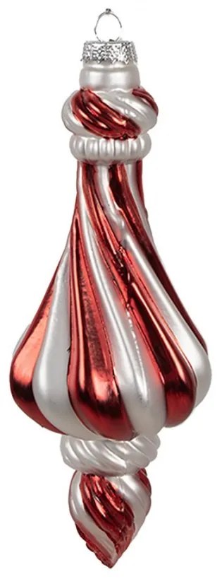Červenobílá skleněná vánoční ozdoba - Ø 7*18 cm