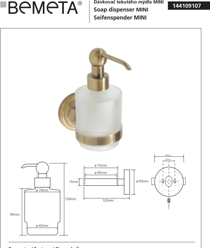 Bemeta RETRO bronz: Dávkovač mýdla, 200 ml 144109107