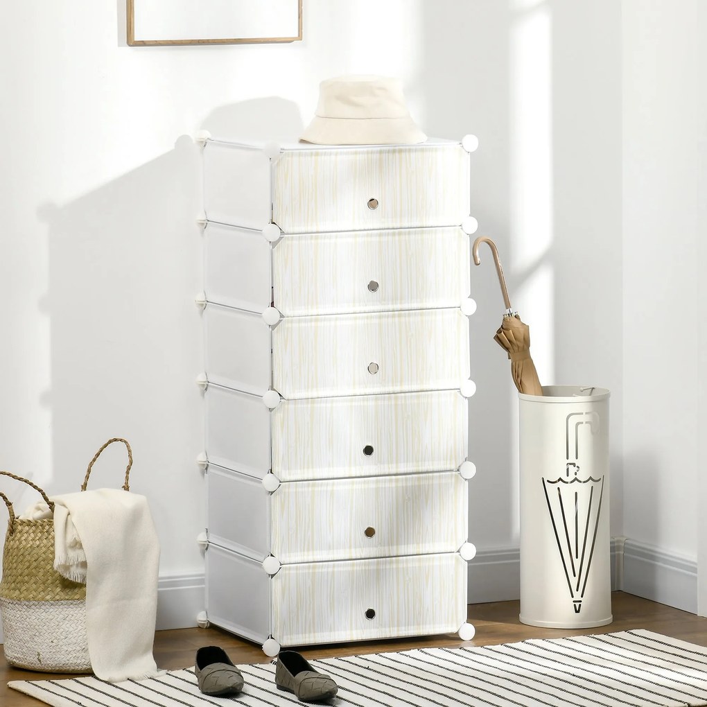 HOMCOM Plastový Stojan na Boty pro 6 Párů Obuvní Box do Předsíně, DIY Stohovatelné Regály Bílý 49 x 36,5 x 108 cm