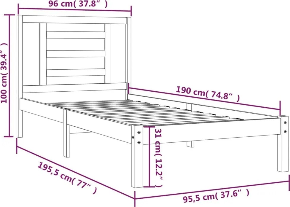 vidaXL Rám postele masivní borovice 90 x 190 cm Single [3104316] Barva: Přírodní