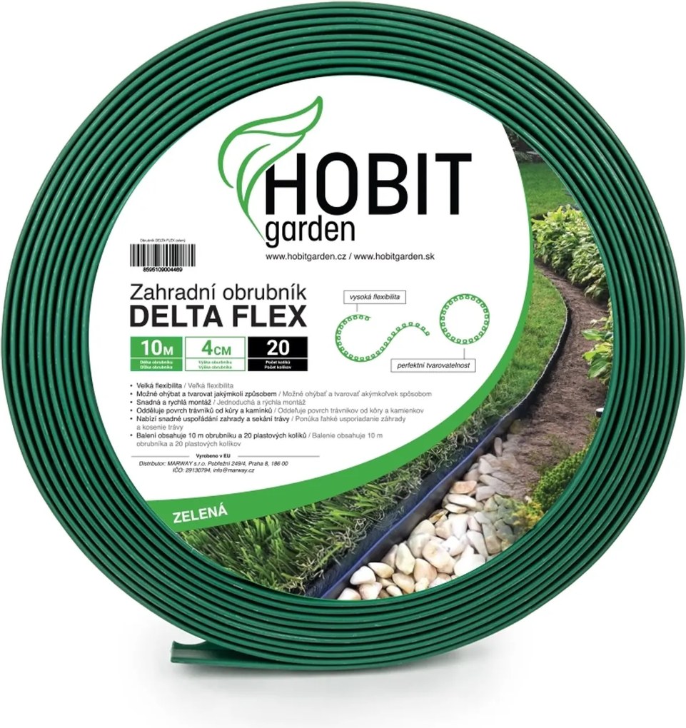 HOBIT garden Zahradní obrubník DELTA FLEX zelený 4 cm x 10 m +20 kotvících hřebů