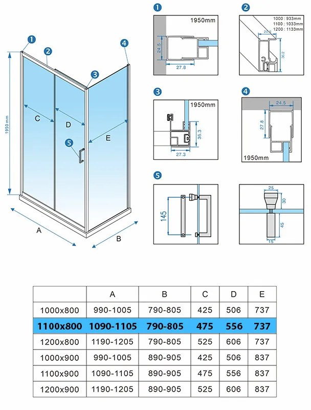 BPS-koupelny Obdélníkový sprchový kout HYD-OK103B 110x80 chrom/transparent + vanička HYD-OSV-SXL03D černá