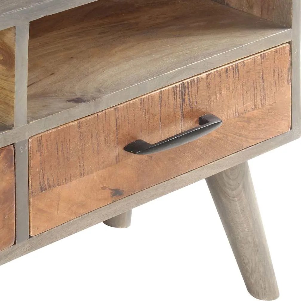 TV stolek šedý 130 x 35 x 51 cm masivní hrubý mangovník 321805