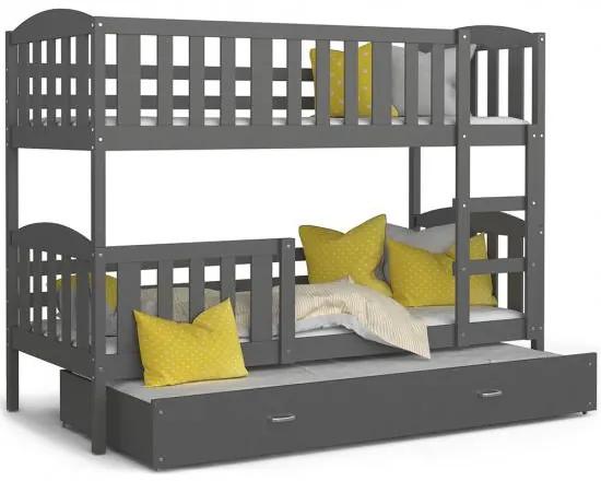Dětská patrová postel KUBU 3 190x80 cm ŠEDÁ ŠEDÁ
