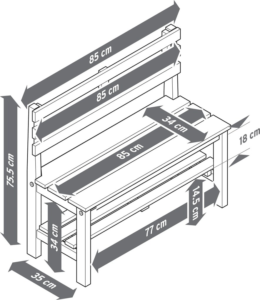 Tchibo - Malá zahradní lavice »Lenja« s policí - barva: hnědá