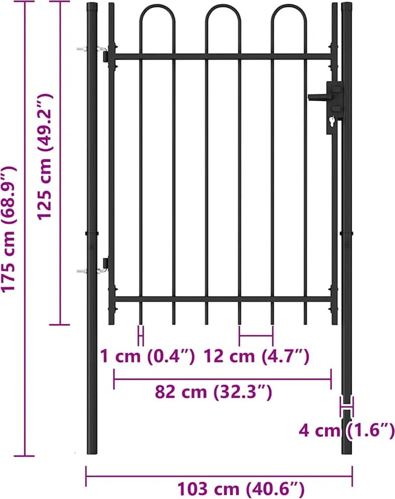 Zahradní branka s obloukem ocelová 1 x 1,2 m černá 146030