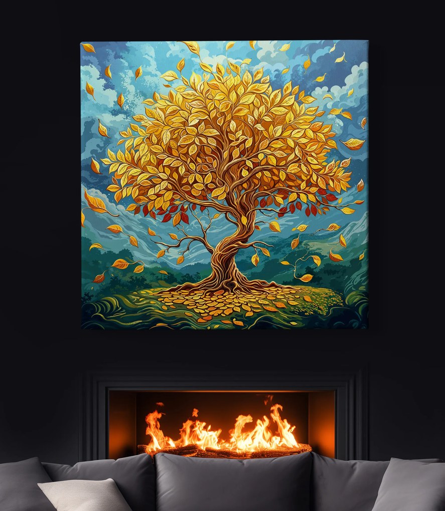 Obraz na plátně - Strom života na kopečku Goldie FeelHappy.cz Velikost obrazu: 60 x 60 cm
