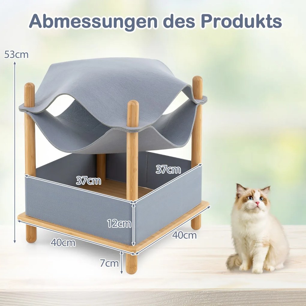 Costway Cat House 2patrový bambusový vyvýšený lůžko pro kočky s úložným