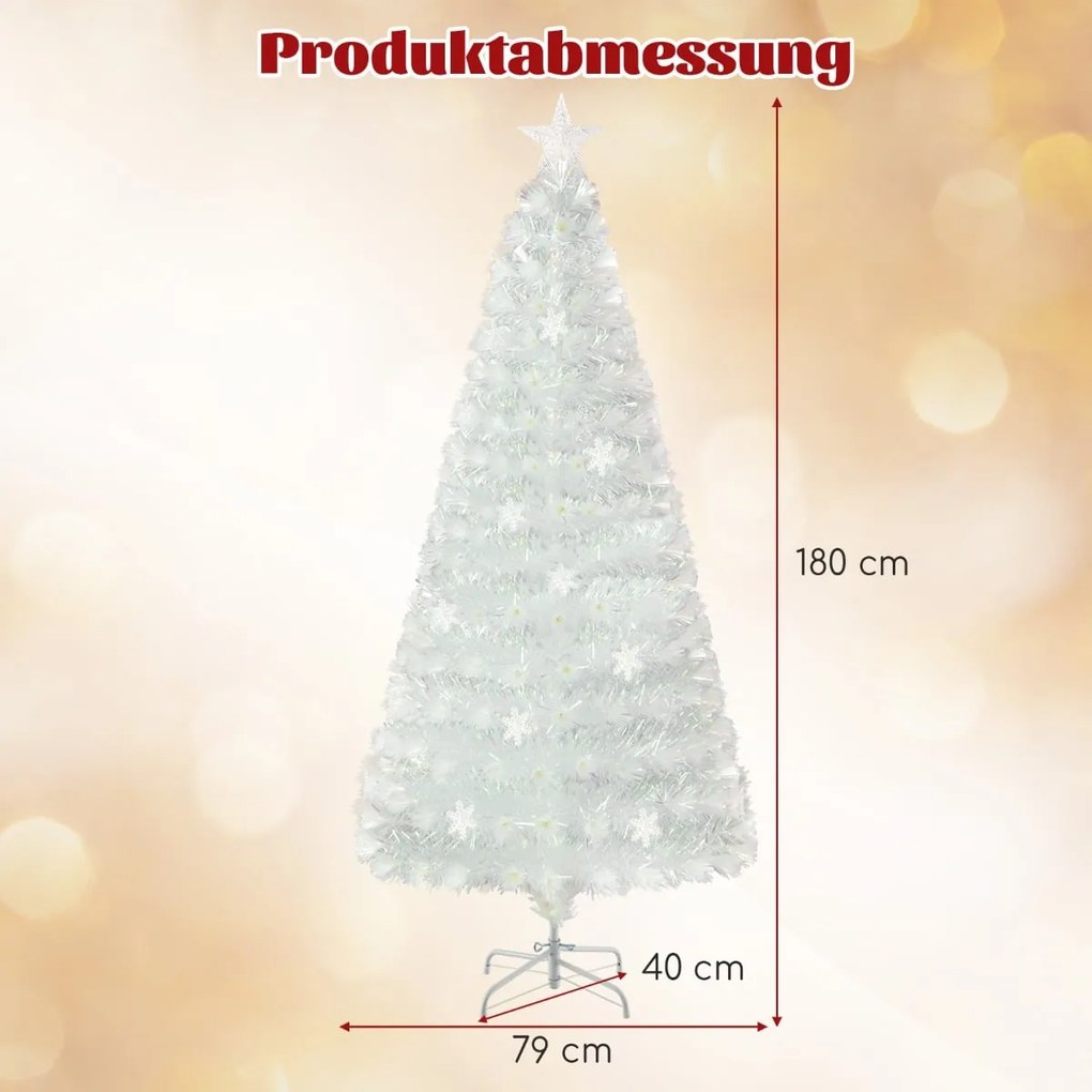 Costway Umělý vánoční stromek 180 cm s barevnými LED světly a optickými vlákny