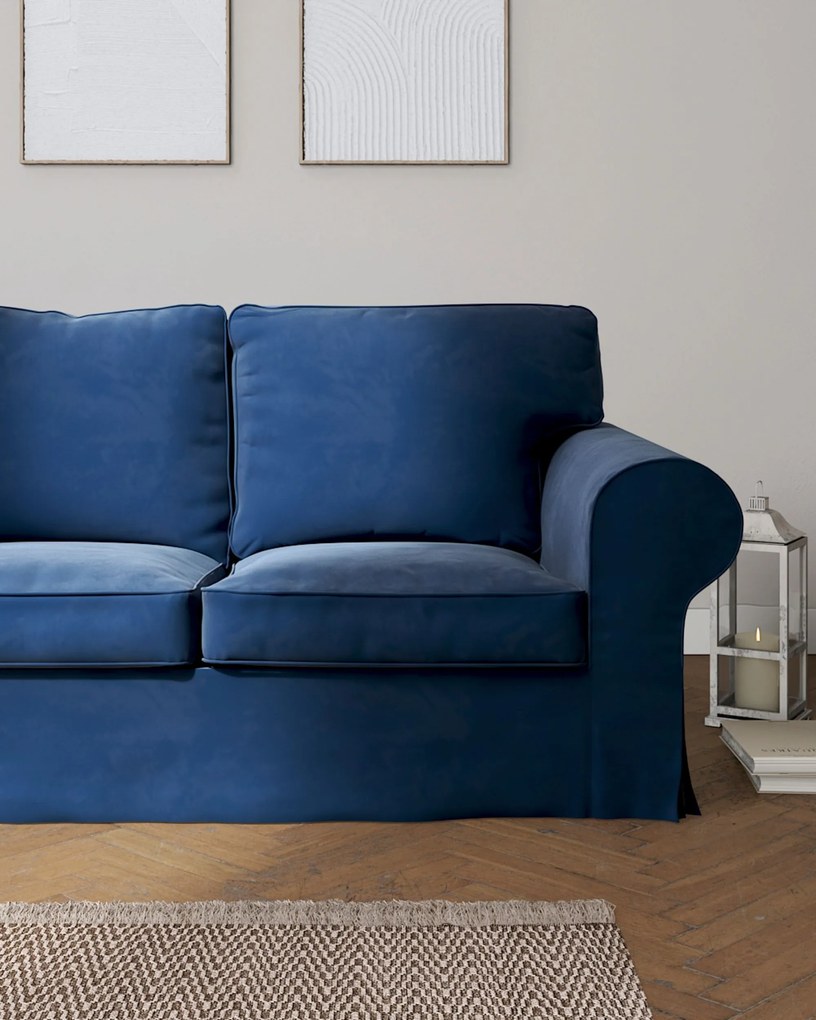 Potah na pohovku IKEA Ektorp 3-místná, nerozkládací barva tmavě modrá látka lesklé, sametová