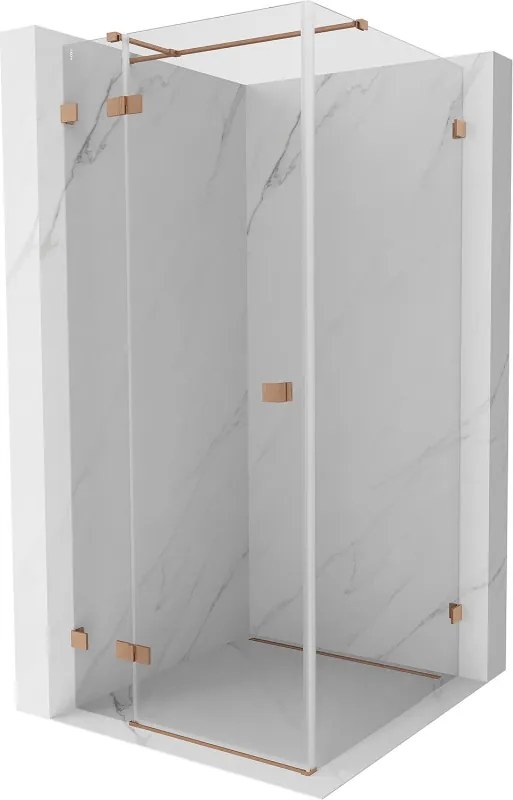 Mexen Lunar T, sklápěcí sprchový kout levý 110 x 110 cm, 8mm čiré sklo, profil měděná matná, 834T-110-110-65-00-L