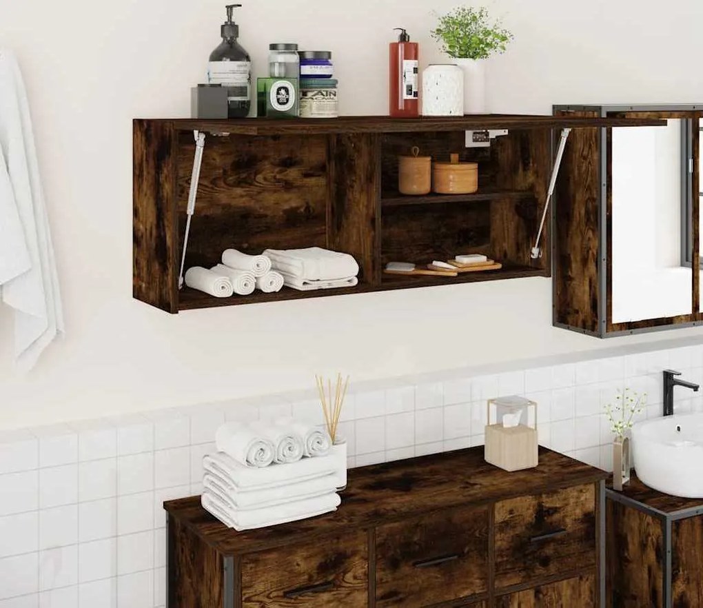 vidaXL Koupelnová nástěnná skříňka 100x25x40 cm kompozitní dřevo [860109] Barva: kouřový dub