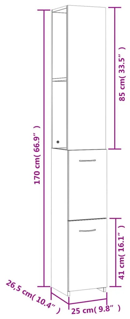 Koupelnová skříňka hnědý dub 25x26,5x170 cm kompozitní dřevo