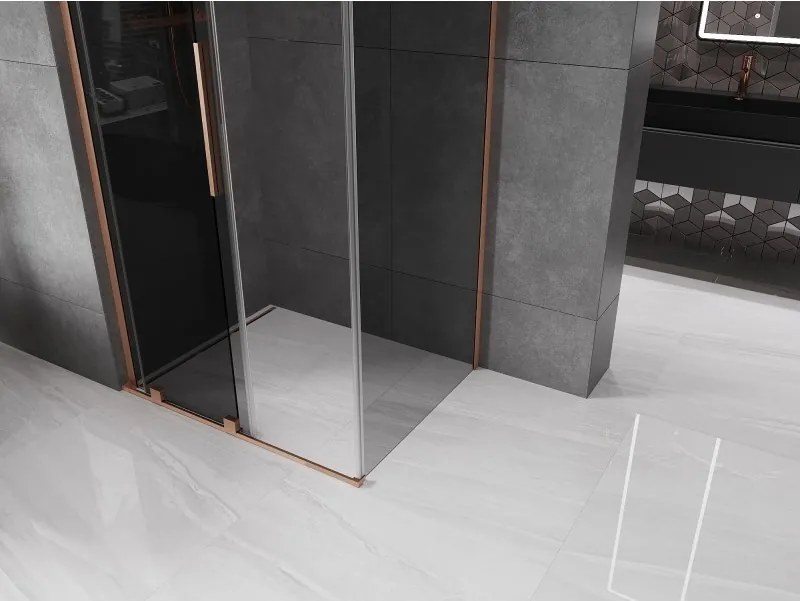 Mexen Velar L, sprchový kout s posuvnými dveřmi 110 x 80 cm, 8mm šedé sklo, měděná matná, 871-110-080-43-65
