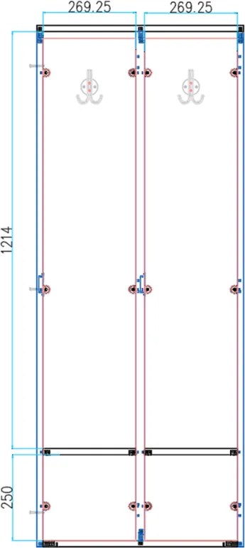 Dřevěná šatní skříňka S4 s lavičkou, 2 oddíly, 1871 x 600 x 500/800 mm, demont, otočný zámek, šedá/bříza