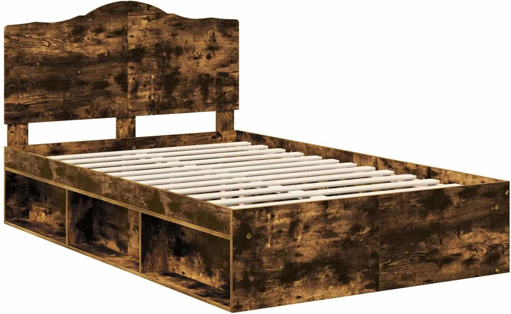 Rám postele Kouřový dub 135 x 190 cm Masivní borové dřevo 3413321