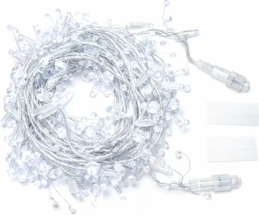Eco Fix světelný řetěz venkovní s krystalky, 8 m, ledově bílá, 80 diod, 36 V, čirý kabel, IP44