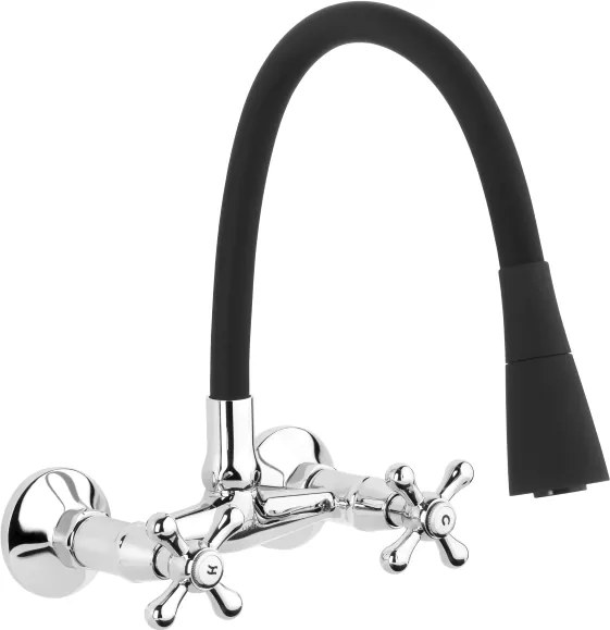 Invena Roma, nástěnná baterie s elastickým ramenem 150mm, černá-chromová, INV-BC-24-E4S-L