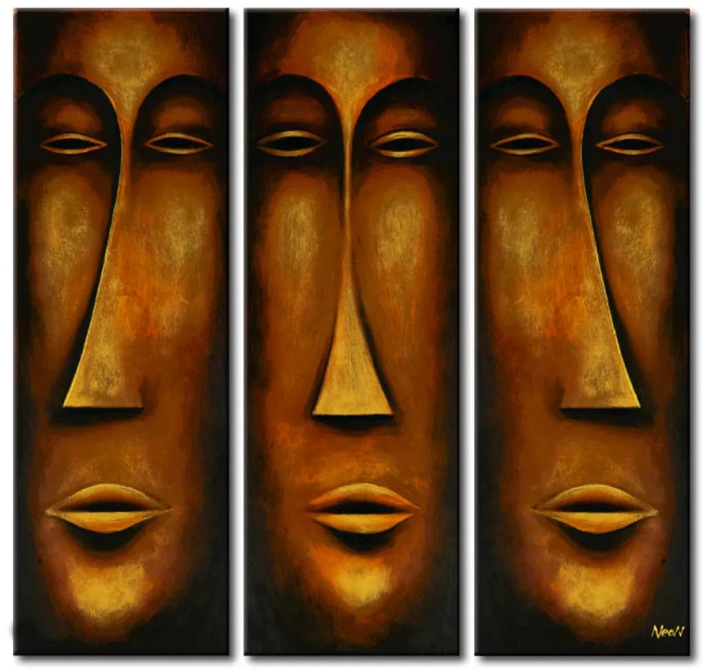 Obraz Masky z bronzu (3dílné) - sada portrétů s protáhlými obličeji