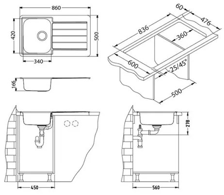 ALVEUS 1065560 - Kuchyňský dřez LINE 86x50 cm matná ocel/satin