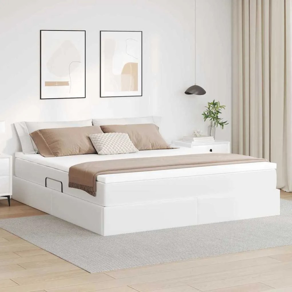 Postel s úložným prostorem a matrací Bílá 160 x 200 cm 3370171