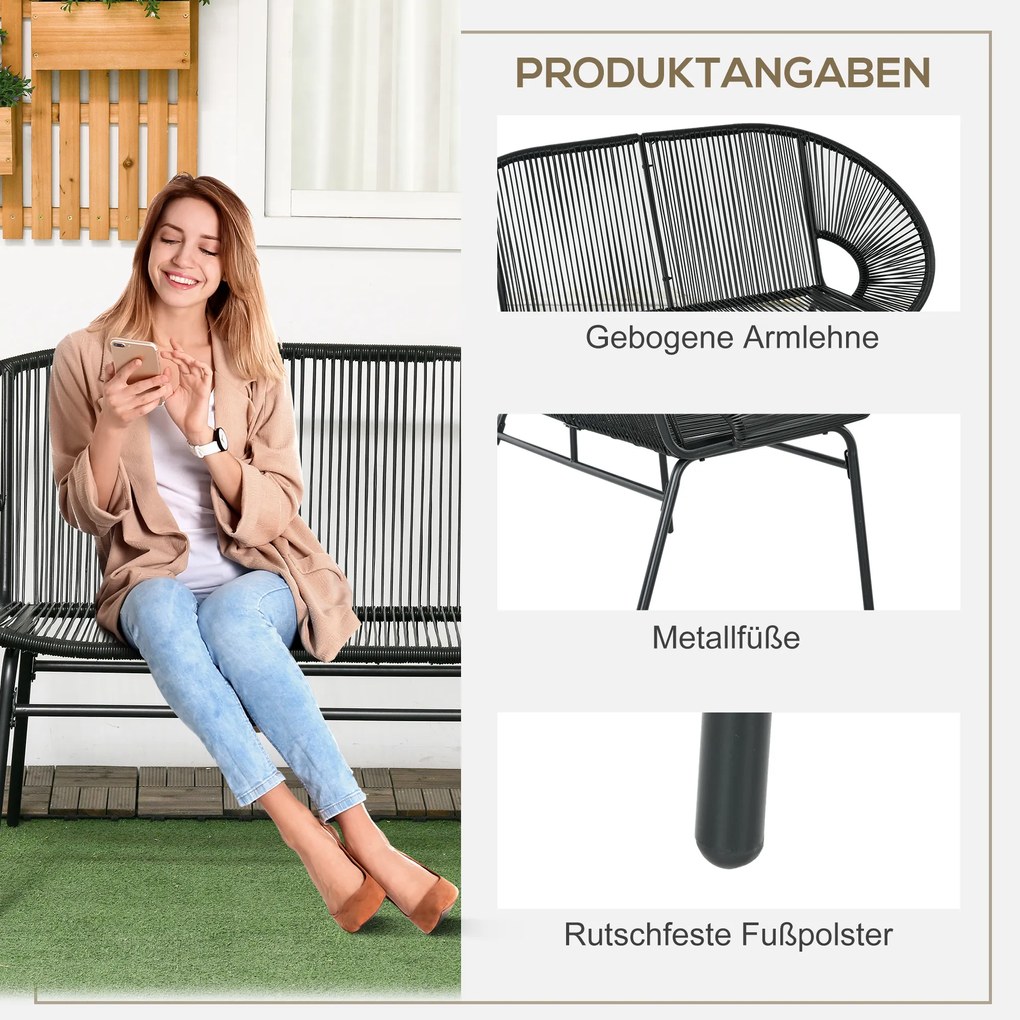 Rattansessel Relaxsessel im Boho-Stil, 132 cm x 72 cm x 83 cm, Schwarz
