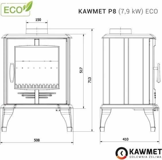 KAWMET Litinová krbová kamna P8 - 7,9 kW ECO
