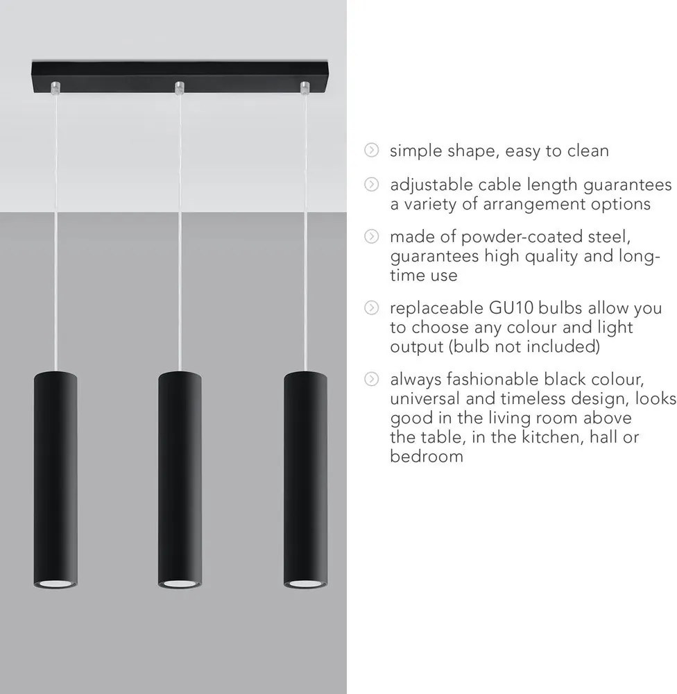 Černé kovové závěsné svítidlo Castro – Sollux