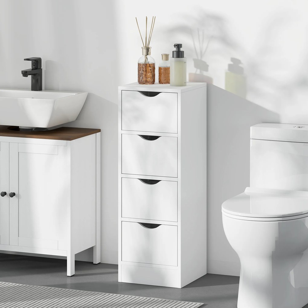 HOMCOM koupelnový nábytek, úložný prostor se 4 zásuvkami a úchopy, 29 x 83 cm, bílý