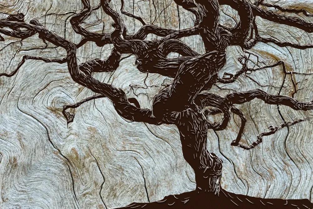 Tapeta abstraktní strom na dřevě - 225x150 cm