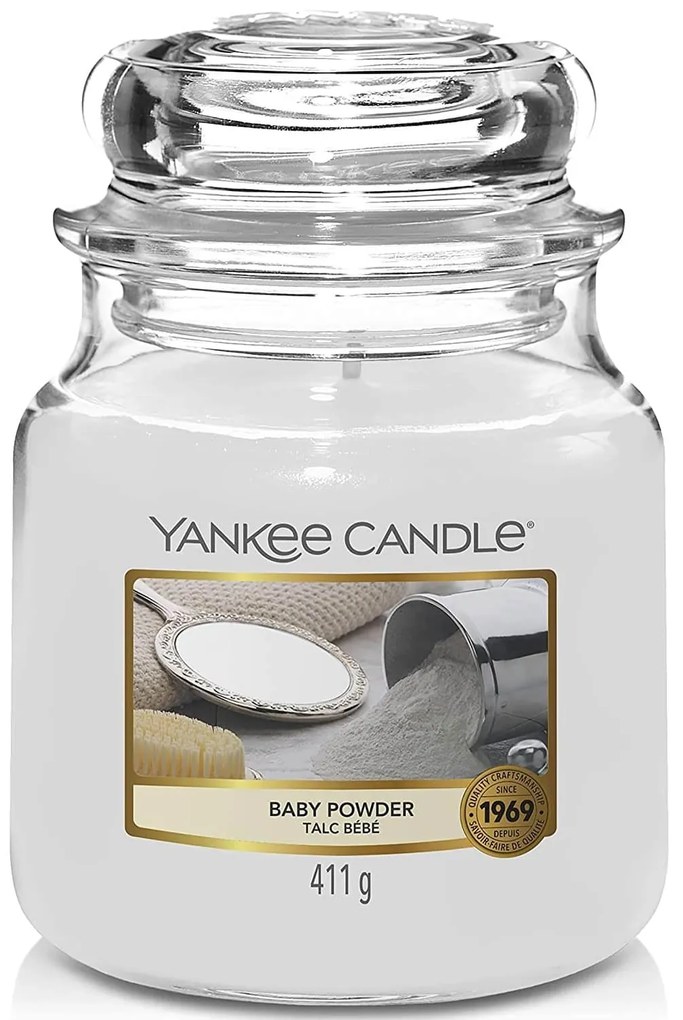 Yankee Candle Svíčka Yankee Candle 411 g - Baby Powder, bílá barva, sklo, vosk