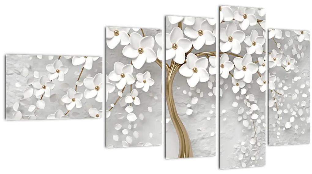 Obraz bílého stromu s květinami (110x60 cm), 40 dalších rozměrů