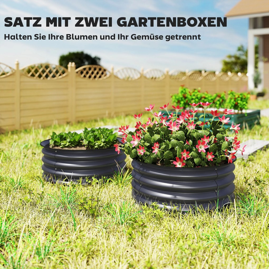 Outsunny Sada vyvýšených záhonů z oceli, 2 kusy, Nádoba na rostliny do skleníku, Skládací květináč pro zahradní balkon, Zeleninový záhon Ø60x30cm, Kv…
