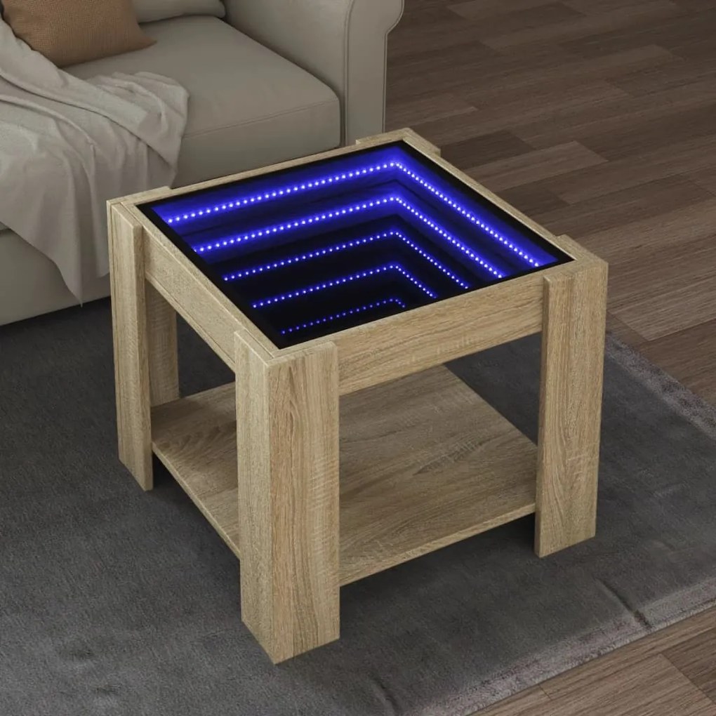 Konferenční stolek s LED dub sonoma 53 x 53 x 45 cm kompozit