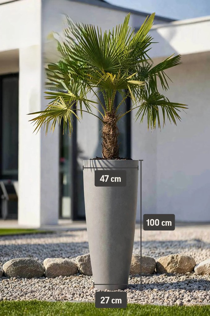 Květináč CITY, sklolaminát, výška 100 cm, beton design, šedý