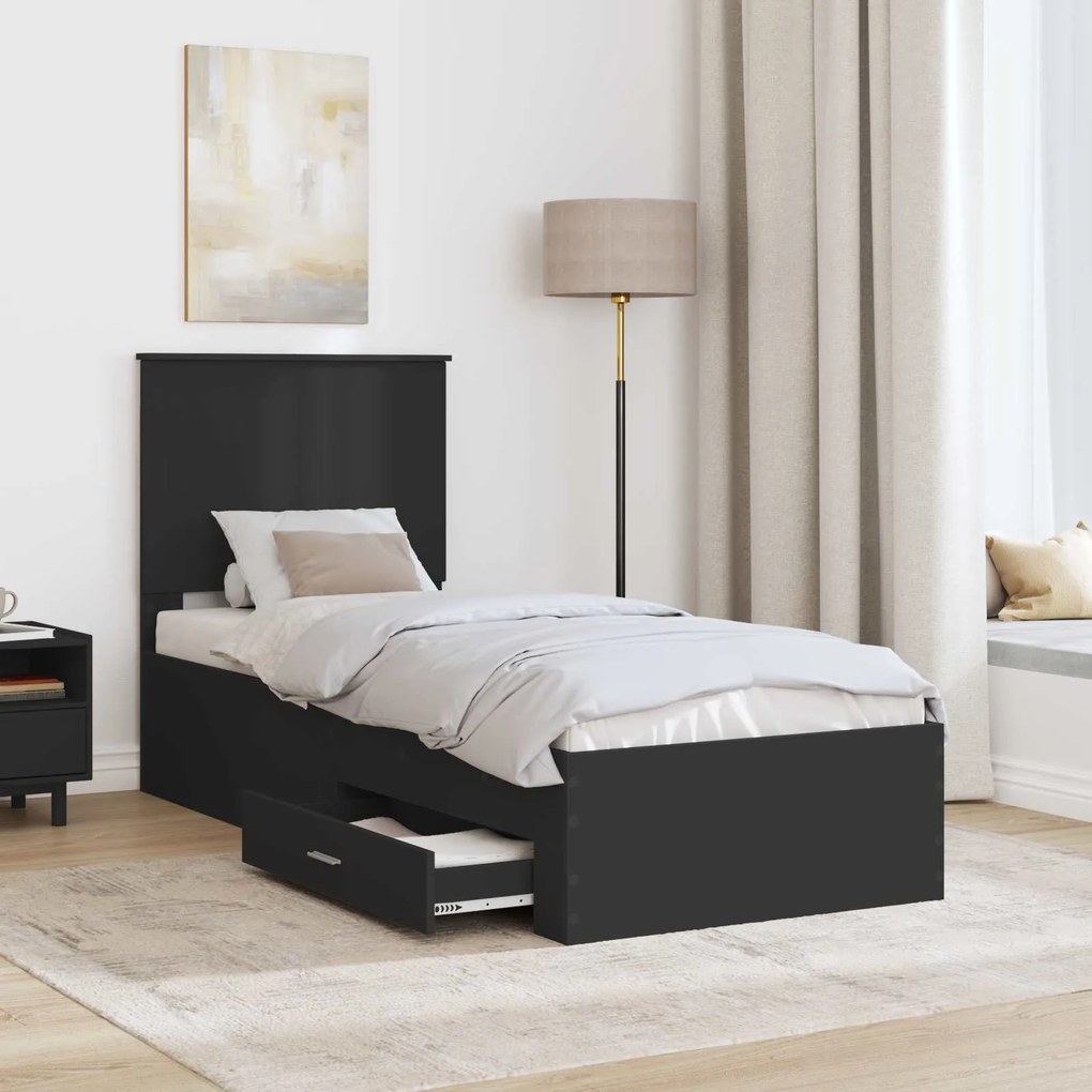 Rám postele Černá a stříbrná 70 x 190 cm Kompozitní dřevo 3411369